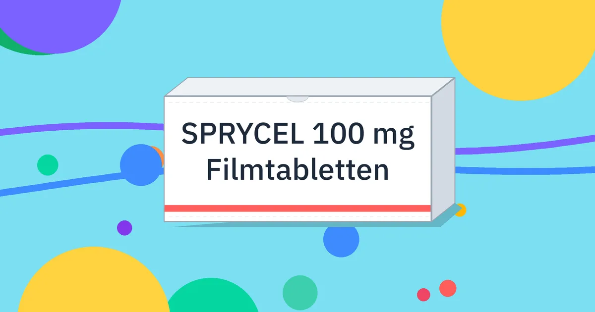 Symbolbild: Packung mit der Aufschrift SPRYCEL 100 mg Filmtabletten (PZN 10309069) – Verfügbarkeit und Bezug in Apotheken in Frankfurt am Main