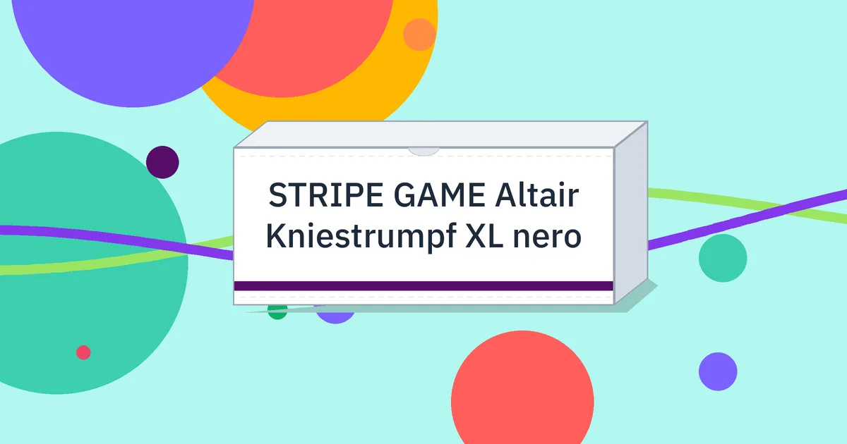 Symbolbild: Packung mit der Aufschrift STRIPE GAME Altair Kniestrumpf XL nero (PZN 20208978) – Verfügbarkeit und Bezug in Apotheken in Frankfurt am Main