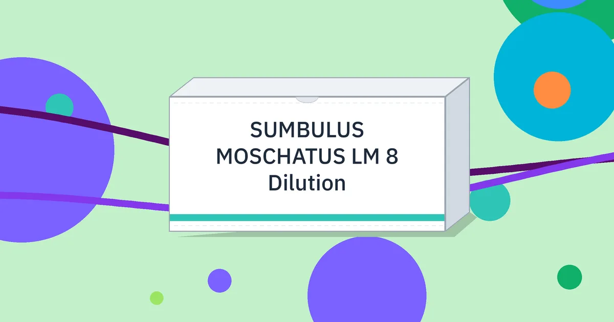 Symbolbild: Packung mit der Aufschrift SUMBULUS MOSCHATUS LM 8 Dilution (PZN 13210733) – Verfügbarkeit und Bezug in Apotheken in Frankfurt am Main