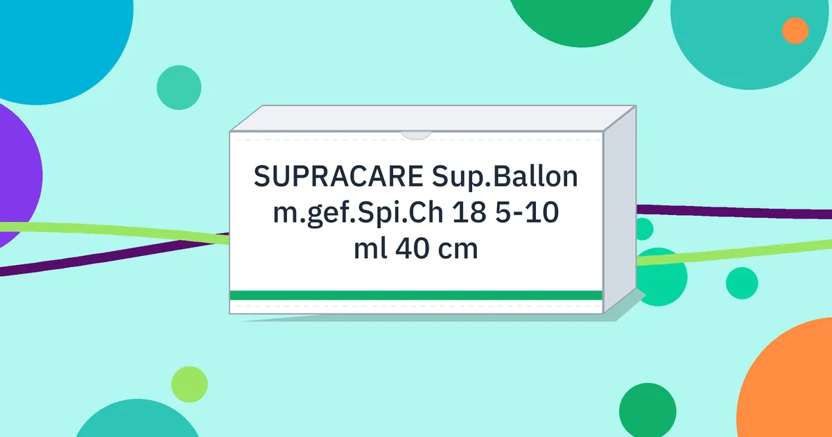 Symbolbild: Packung mit der Aufschrift SUPRACARE Sup.Ballon m.gef.Spi.Ch 18 5-10 ml 40 cm (PZN 12775226) – Verfügbarkeit und Bezug in Apotheken in Frankfurt am Main