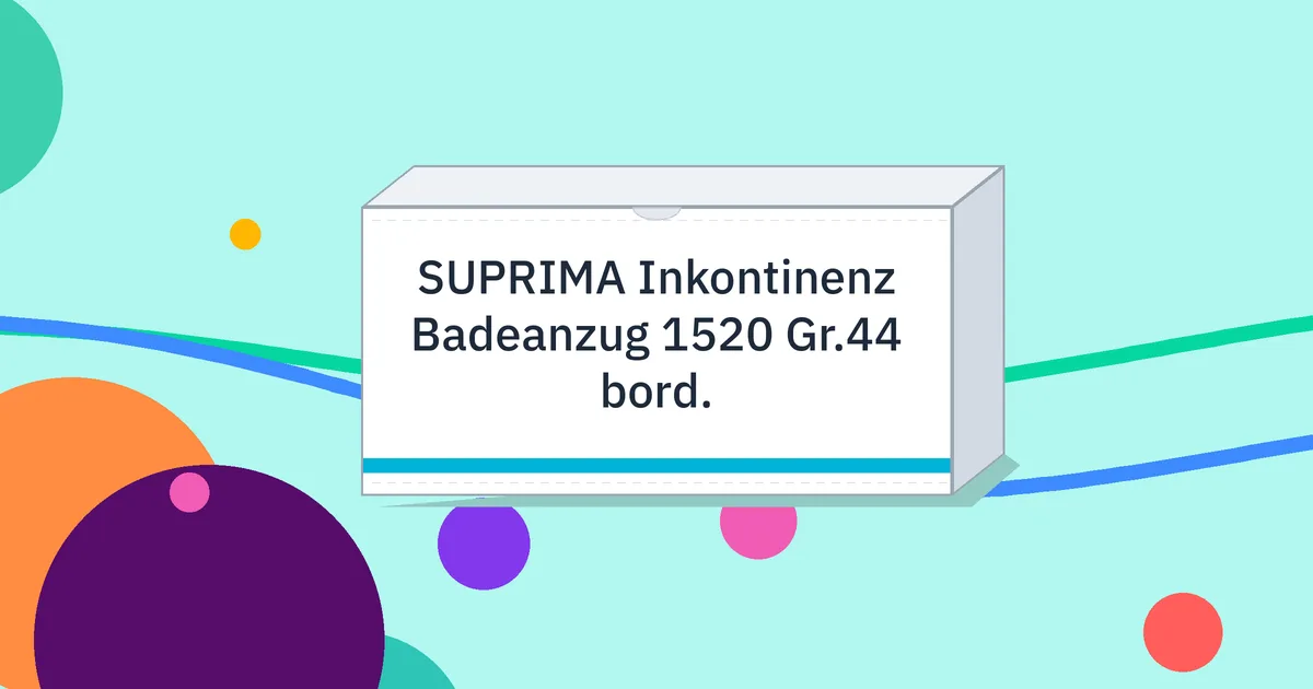 Symbolbild: Packung mit der Aufschrift SUPRIMA Inkontinenz Badeanzug 1520 Gr.44 bord. (PZN 04376392) – Verfügbarkeit und Bezug in Apotheken in Frankfurt am Main