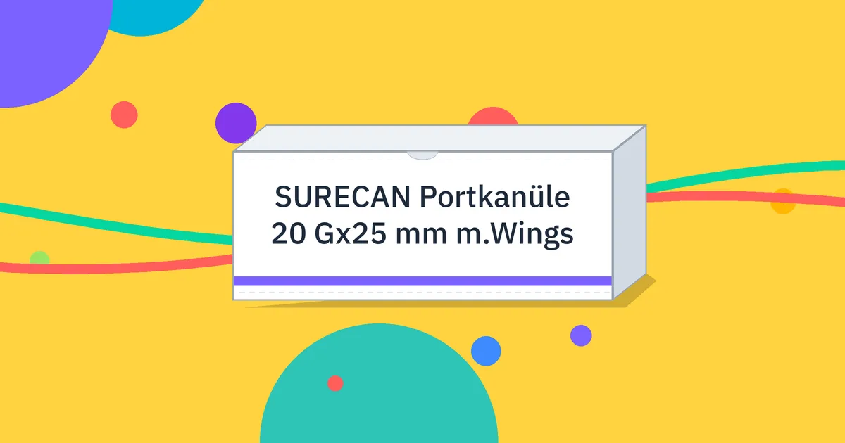 Symbolbild: Packung mit der Aufschrift SURECAN Portkanüle 20 Gx25 mm m.Wings (PZN 01058042) – Verfügbarkeit und Bezug in Apotheken in Frankfurt am Main