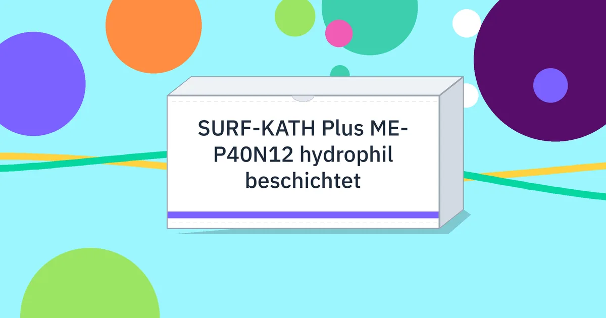 Symbolbild: Packung mit der Aufschrift SURF-KATH Plus ME-P40N12 hydrophil beschichtet (PZN 07008358) – Verfügbarkeit und Bezug in Apotheken in Frankfurt am Main