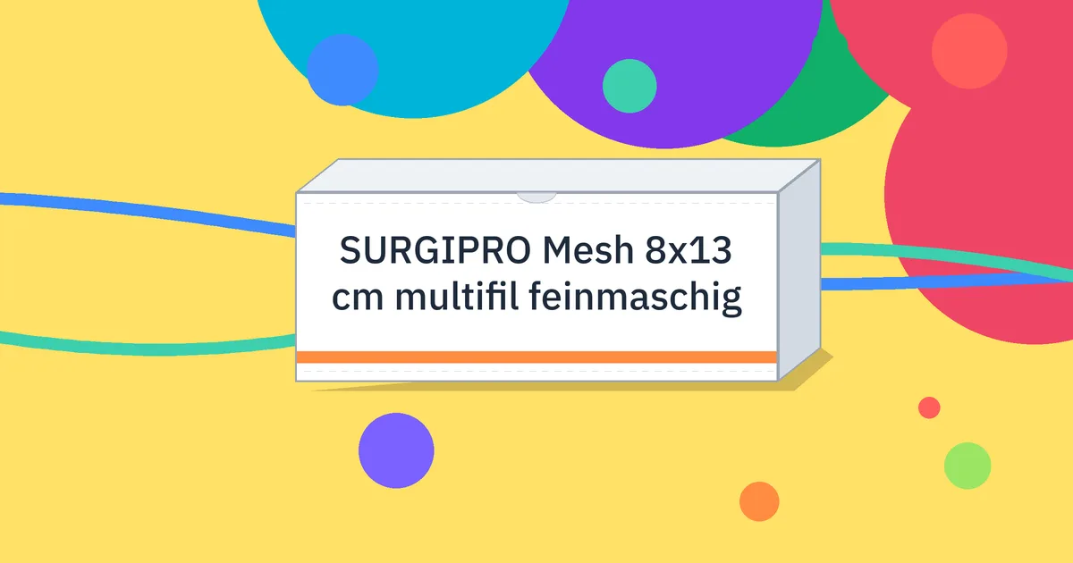 Symbolbild: Packung mit der Aufschrift SURGIPRO Mesh 8x13 cm multifil feinmaschig (PZN 00504870) – Verfügbarkeit und Bezug in Apotheken in Frankfurt am Main