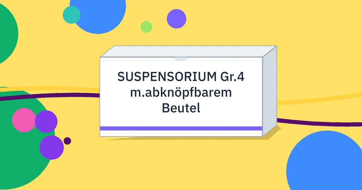 Symbolbild: Packung mit der Aufschrift SUSPENSORIUM Gr.4 m.abknöpfbarem Beutel (PZN 03800600) – Verfügbarkeit und Bezug in Apotheken in Frankfurt am Main