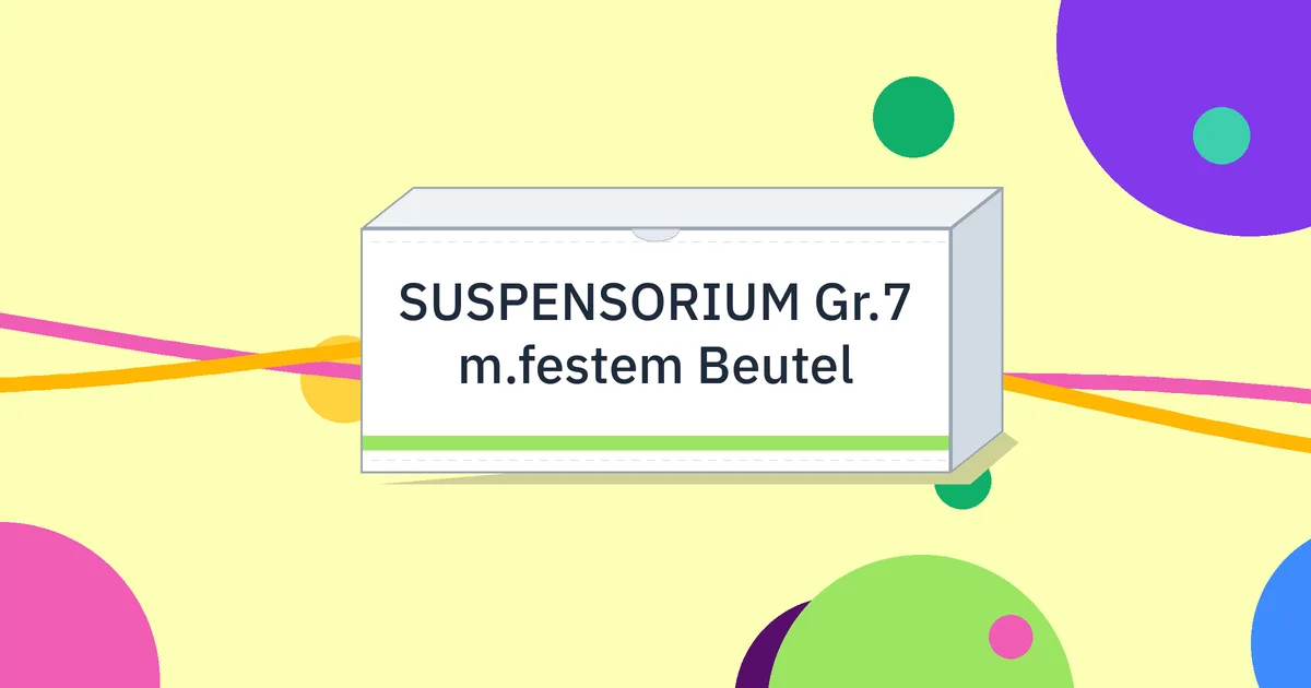 Symbolbild: Packung mit der Aufschrift SUSPENSORIUM Gr.7 m.festem Beutel (PZN 05399805) – Verfügbarkeit und Bezug in Apotheken in Frankfurt am Main