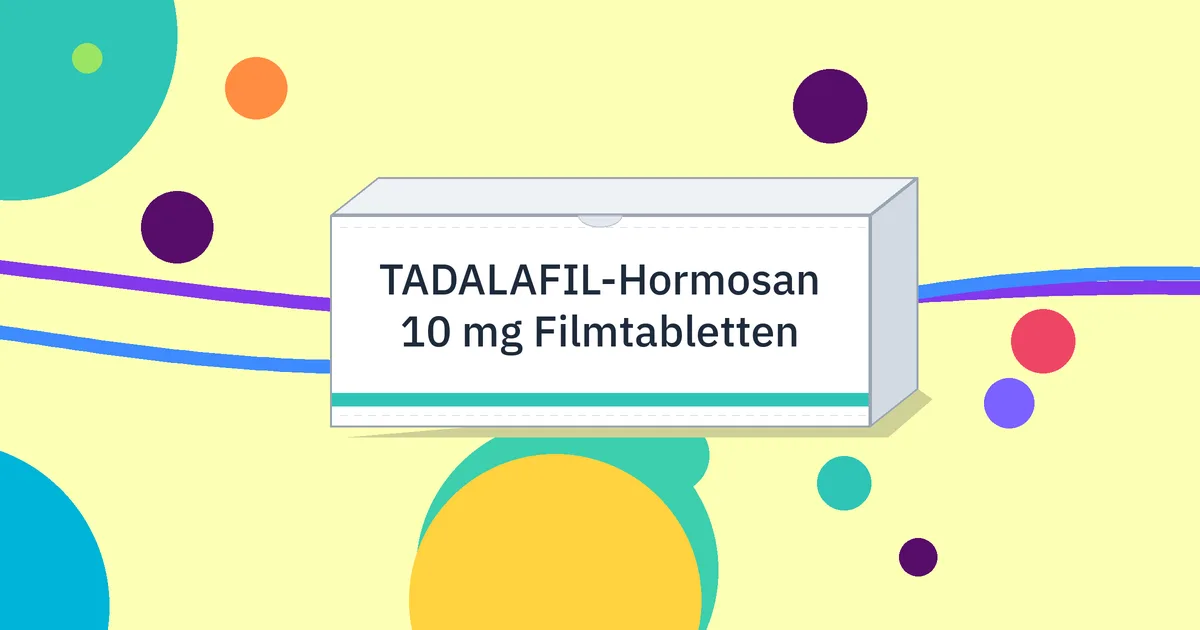 Symbolbild: Packung mit der Aufschrift TADALAFIL-Hormosan 10 mg Filmtabletten (PZN 16834109) – Verfügbarkeit und Bezug in Apotheken in Frankfurt am Main