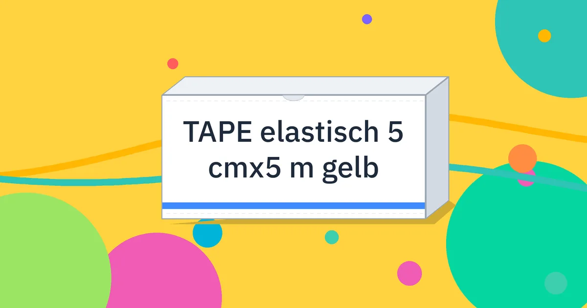 Symbolbild: Packung mit der Aufschrift TAPE elastisch 5 cmx5 m gelb (PZN 11286123) – Verfügbarkeit und Bezug in Apotheken in Frankfurt am Main