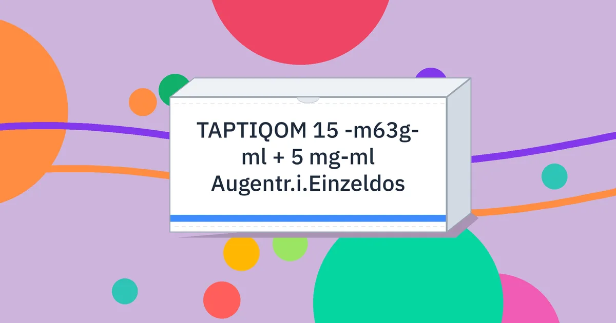 Symbolbild: Packung mit der Aufschrift TAPTIQOM 15 -m63g-ml + 5 mg-ml Augentr.i.Einzeldos (PZN 19192189) – Verfügbarkeit und Bezug in Apotheken in Frankfurt am Main