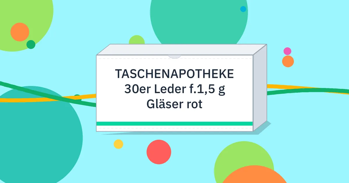 Symbolbild: Packung mit der Aufschrift TASCHENAPOTHEKE 30er Leder f.1,5 g Gläser rot (PZN 09747717) – Verfügbarkeit und Bezug in Apotheken in Frankfurt am Main