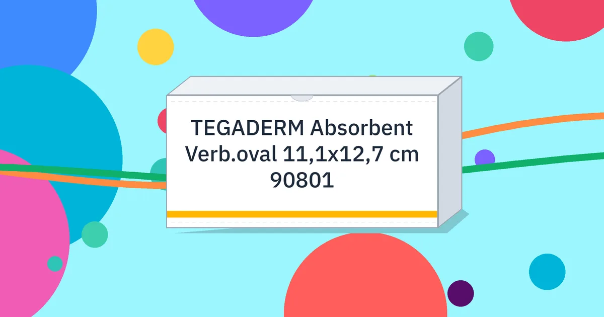 Symbolbild: Packung mit der Aufschrift TEGADERM Absorbent Verb.oval 11,1x12,7 cm 90801 (PZN 17983231) – Verfügbarkeit und Bezug in Apotheken in Frankfurt am Main