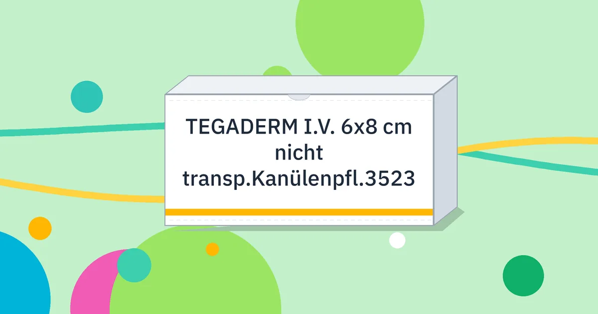 Symbolbild: Packung mit der Aufschrift TEGADERM I.V. 6x8 cm nicht transp.Kanülenpfl.3523 (PZN 16746842) – Verfügbarkeit und Bezug in Apotheken in Frankfurt am Main