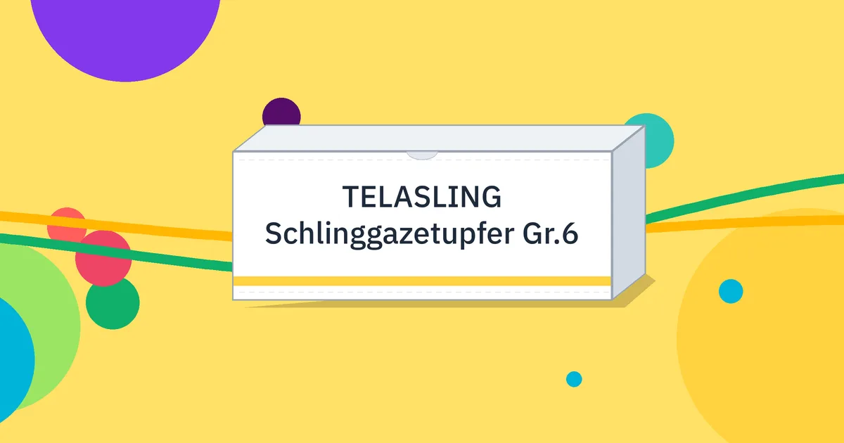 Symbolbild: Packung mit der Aufschrift TELASLING Schlinggazetupfer Gr.6 (PZN 06893507) – Verfügbarkeit und Bezug in Apotheken in Frankfurt am Main