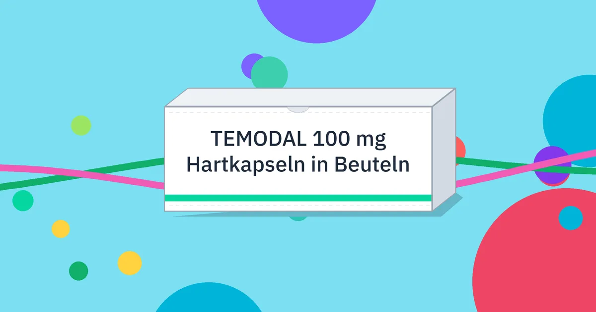 Symbolbild: Packung mit der Aufschrift TEMODAL 100 mg Hartkapseln in Beuteln (PZN 19488694) – Verfügbarkeit und Bezug in Apotheken in Frankfurt am Main