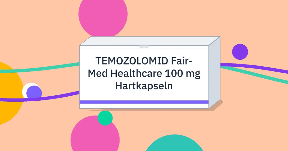 Symbolbild: Packung mit der Aufschrift TEMOZOLOMID Fair-Med Healthcare 100 mg Hartkapseln (PZN 10097472) – Verfügbarkeit und Bezug in Apotheken in Frankfurt am Main