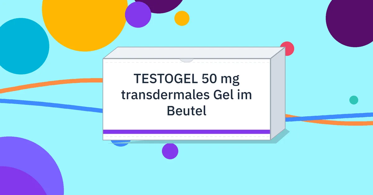Symbolbild: Packung mit der Aufschrift TESTOGEL 50 mg transdermales Gel im Beutel (PZN 20197826) – Verfügbarkeit und Bezug in Apotheken in Frankfurt am Main