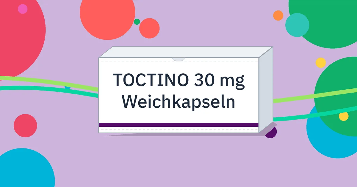 Symbolbild: Packung mit der Aufschrift TOCTINO 30 mg Weichkapseln (PZN 11885355) – Verfügbarkeit und Bezug in Apotheken in Frankfurt am Main