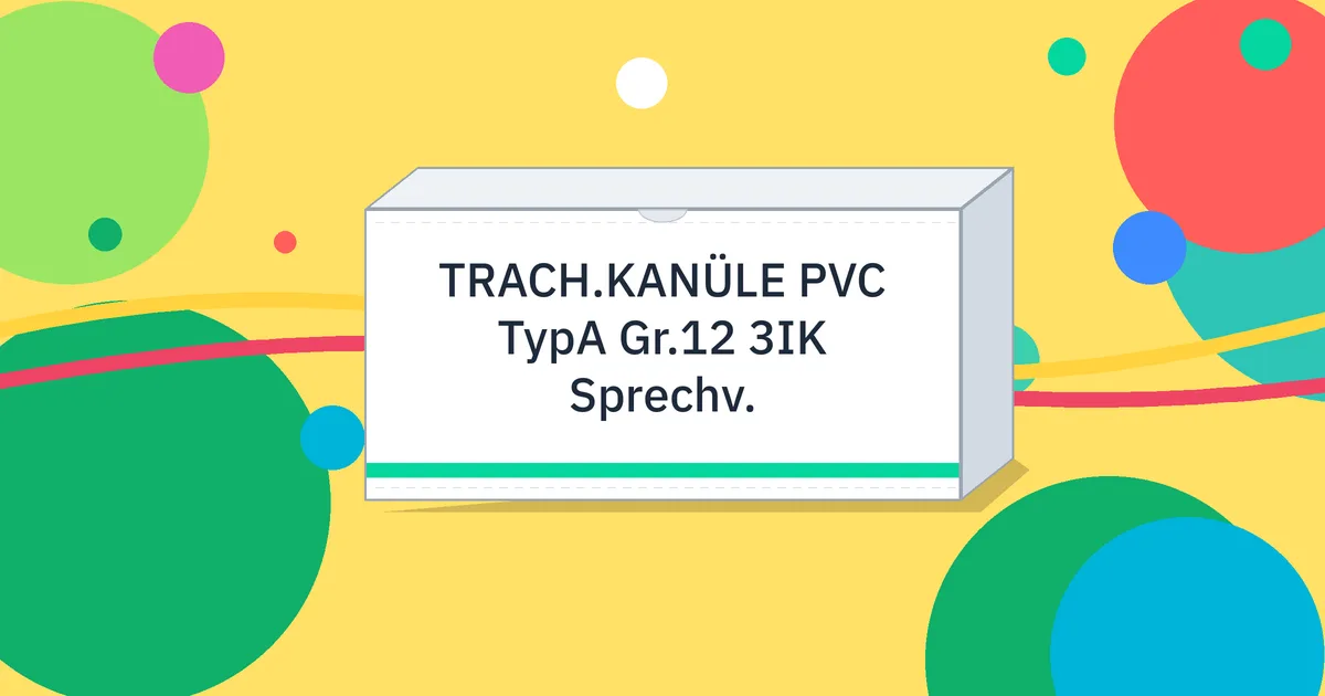 Symbolbild: Packung mit der Aufschrift TRACH.KANÜLE PVC TypA Gr.12 3IK Sprechv. (PZN 06998867) – Verfügbarkeit und Bezug in Apotheken in Frankfurt am Main