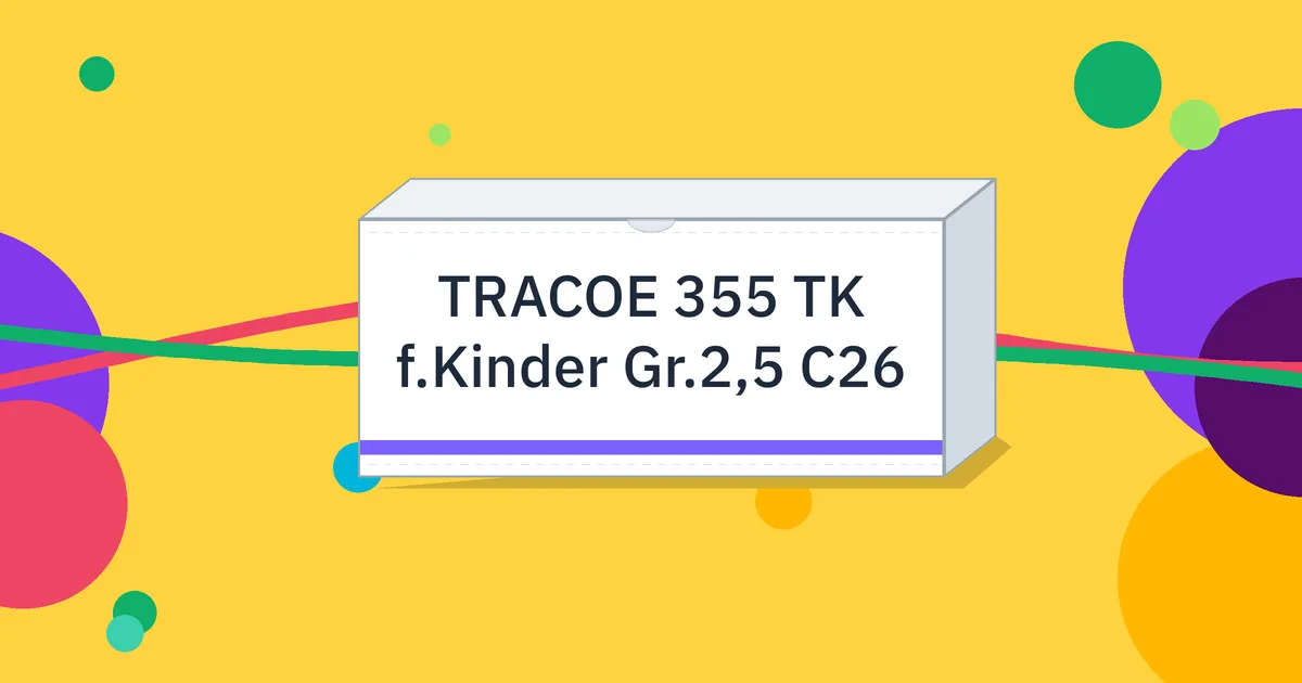 Symbolbild: Packung mit der Aufschrift TRACOE 355 TK f.Kinder Gr.2,5 C26 (PZN 11643712) – Verfügbarkeit und Bezug in Apotheken in Frankfurt am Main