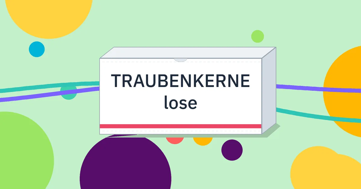Symbolbild: Packung mit der Aufschrift TRAUBENKERNE lose (PZN 02761401) – Verfügbarkeit und Bezug in Apotheken in Frankfurt am Main