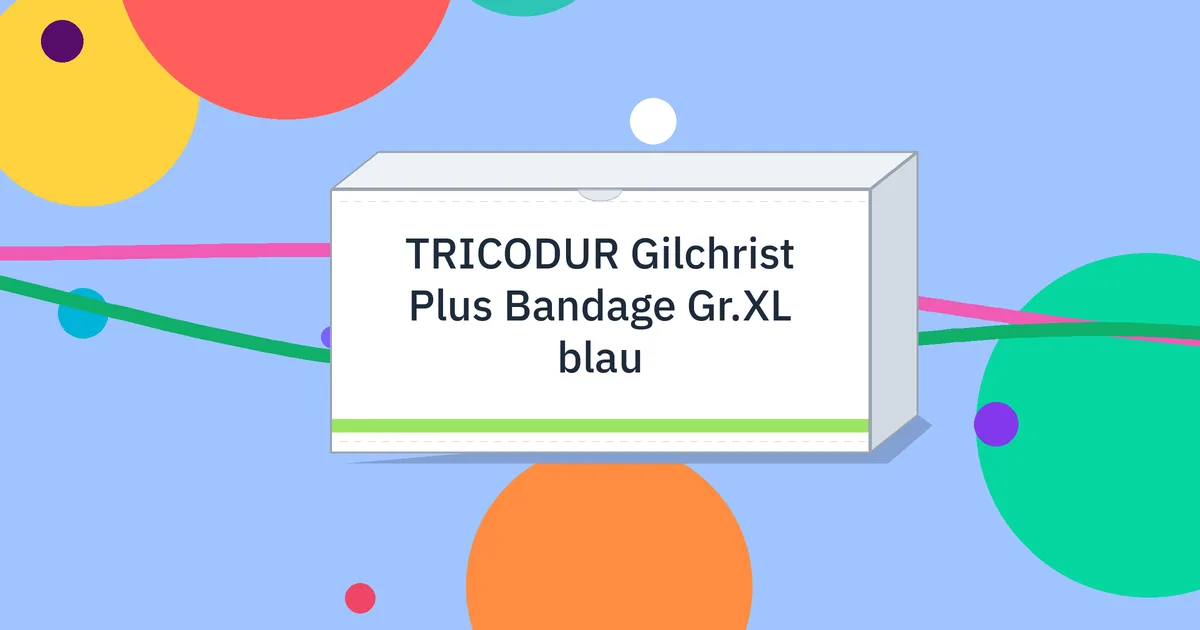 Symbolbild: Packung mit der Aufschrift TRICODUR Gilchrist Plus Bandage Gr.XL blau (PZN 04983117) – Verfügbarkeit und Bezug in Apotheken in Frankfurt am Main