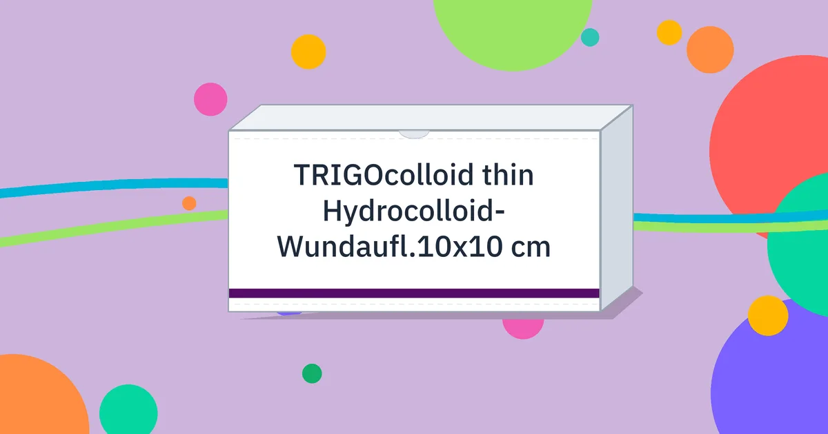 Symbolbild: Packung mit der Aufschrift TRIGOcolloid thin Hydrocolloid-Wundaufl.10x10 cm (PZN 20342375) – Verfügbarkeit und Bezug in Apotheken in Frankfurt am Main