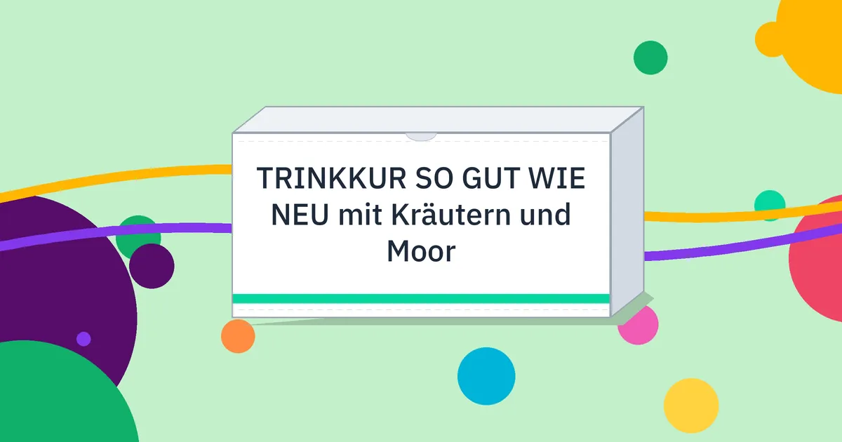 Symbolbild: Packung mit der Aufschrift TRINKKUR SO GUT WIE NEU mit Kräutern und Moor (PZN 14169990) – Verfügbarkeit und Bezug in Apotheken in Frankfurt am Main