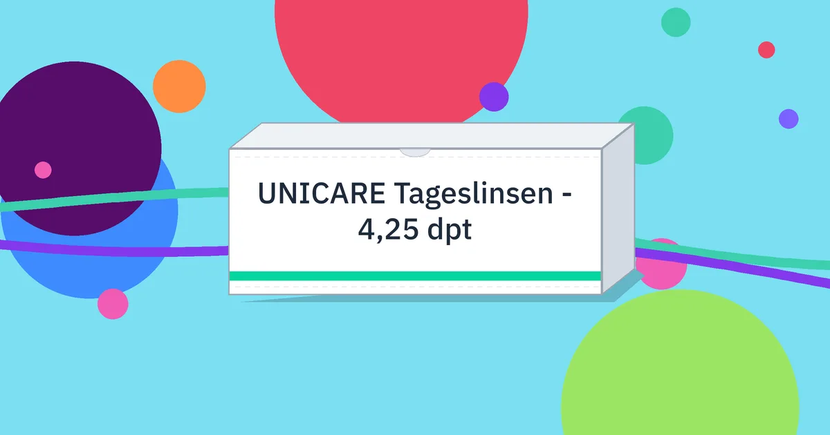 Symbolbild: Packung mit der Aufschrift UNICARE Tageslinsen -4,25 dpt (PZN 14185799) – Verfügbarkeit und Bezug in Apotheken in Frankfurt am Main