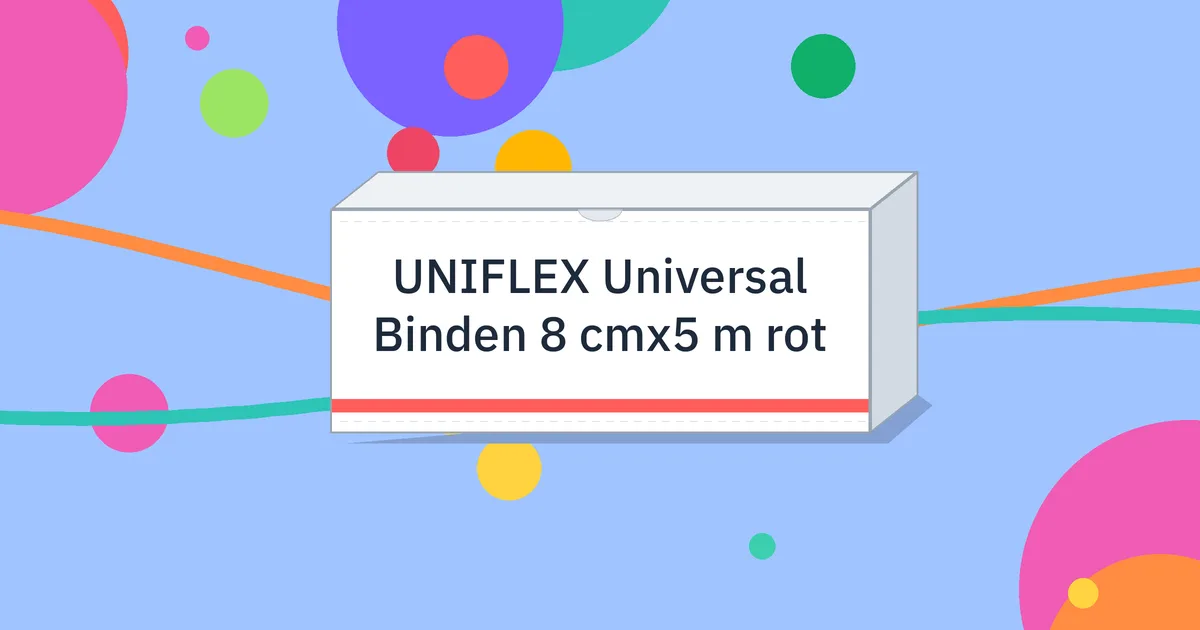 Symbolbild: Packung mit der Aufschrift UNIFLEX Universal Binden 8 cmx5 m rot (PZN 08540167) – Verfügbarkeit und Bezug in Apotheken in Frankfurt am Main
