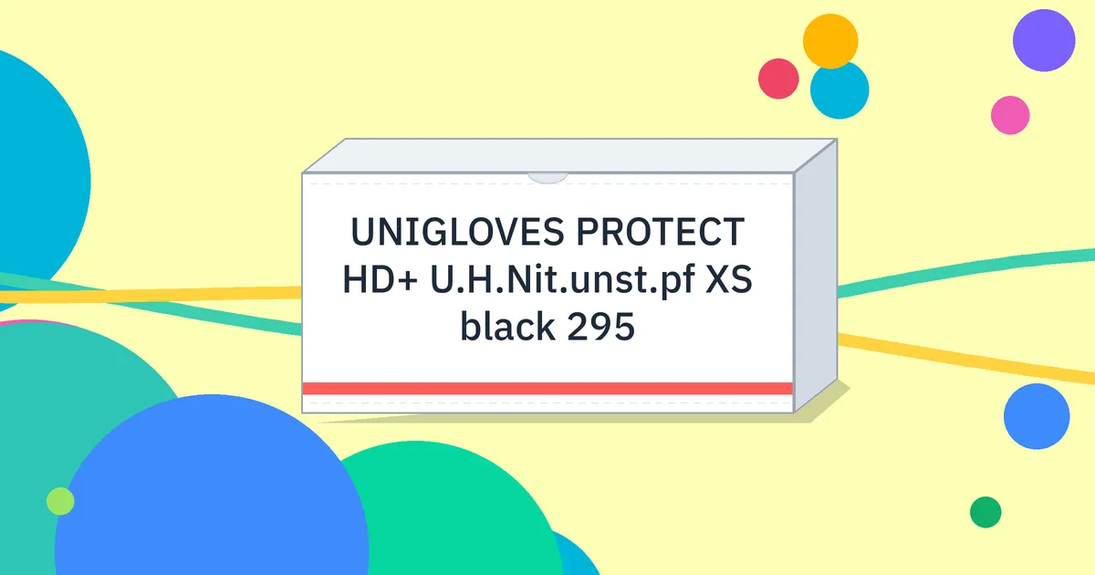 Symbolbild: Packung mit der Aufschrift UNIGLOVES PROTECT HD+ U.H.Nit.unst.pf XS black 295 (PZN 20188891) – Verfügbarkeit und Bezug in Apotheken in Frankfurt am Main