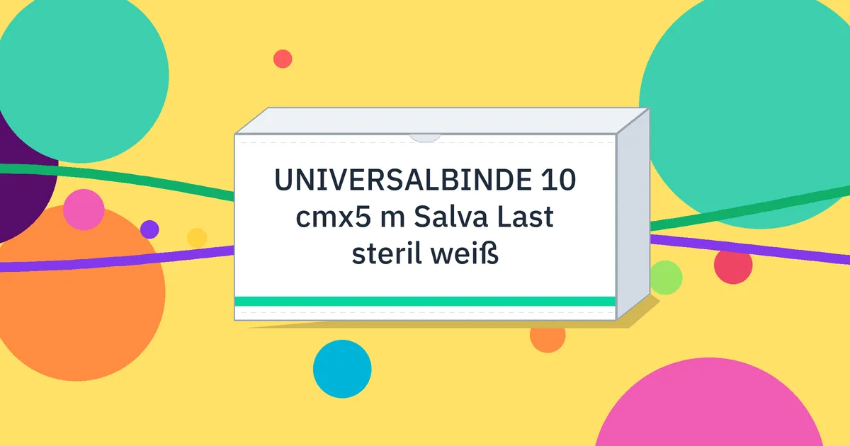 Symbolbild: Packung mit der Aufschrift UNIVERSALBINDE 10 cmx5 m Salva Last steril weiß (PZN 17152493) – Verfügbarkeit und Bezug in Apotheken in Frankfurt am Main