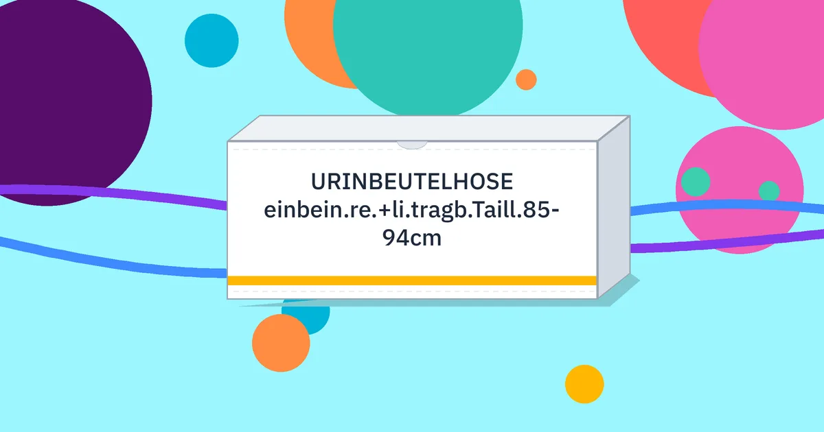 Symbolbild: Packung mit der Aufschrift URINBEUTELHOSE einbein.re.+li.tragb.Taill.85-94cm (PZN 11609684) – Verfügbarkeit und Bezug in Apotheken in Frankfurt am Main