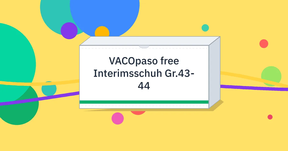 Symbolbild: Packung mit der Aufschrift VACOpaso free Interimsschuh Gr.43-44 (PZN 17519338) – Verfügbarkeit und Bezug in Apotheken in Frankfurt am Main