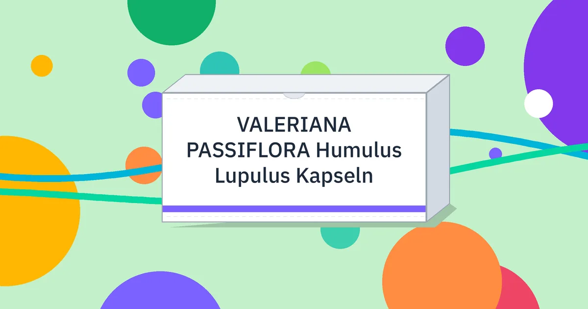 Symbolbild: Packung mit der Aufschrift VALERIANA PASSIFLORA Humulus Lupulus Kapseln (PZN 16686206) – Verfügbarkeit und Bezug in Apotheken in Frankfurt am Main
