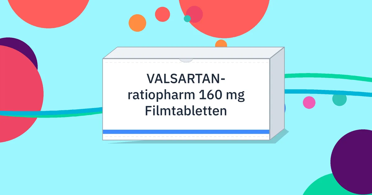 Symbolbild: Packung mit der Aufschrift VALSARTAN-ratiopharm 160 mg Filmtabletten (PZN 06906380) – Verfügbarkeit und Bezug in Apotheken in Frankfurt am Main