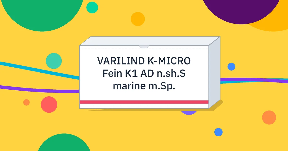 Symbolbild: Packung mit der Aufschrift VARILIND K-MICRO Fein K1 AD n.sh.S marine m.Sp. (PZN 20557325) – Verfügbarkeit und Bezug in Apotheken in Frankfurt am Main