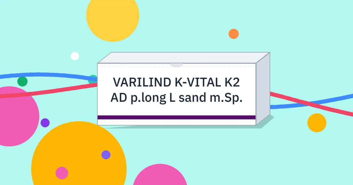 Symbolbild: Packung mit der Aufschrift VARILIND K-VITAL K2 AD p.long L sand m.Sp. (PZN 20567536) – Verfügbarkeit und Bezug in Apotheken in Frankfurt am Main
