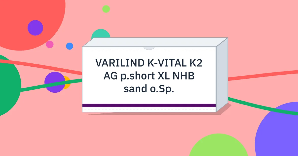 Symbolbild: Packung mit der Aufschrift VARILIND K-VITAL K2 AG p.short XL NHB sand o.Sp. (PZN 20564549) – Verfügbarkeit und Bezug in Apotheken in Frankfurt am Main