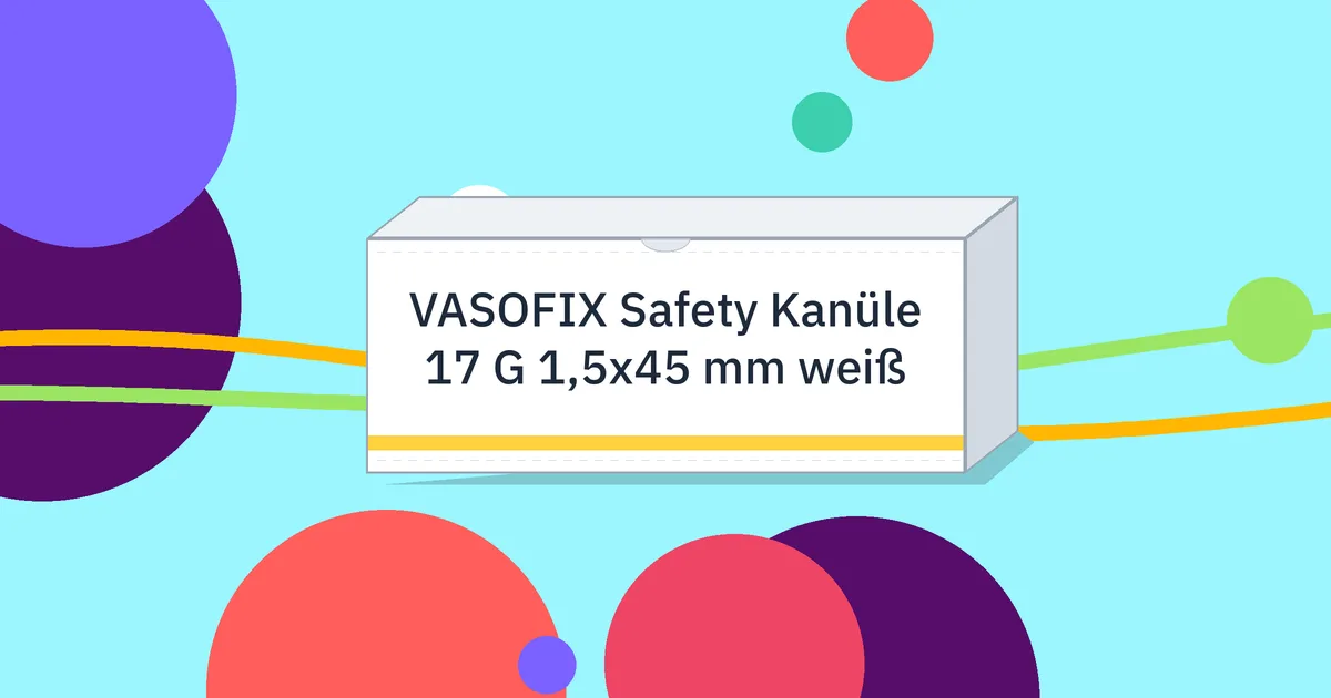 Symbolbild: Packung mit der Aufschrift VASOFIX Safety Kanüle 17 G 1,5x45 mm weiß (PZN 18605933) – Verfügbarkeit und Bezug in Apotheken in Frankfurt am Main