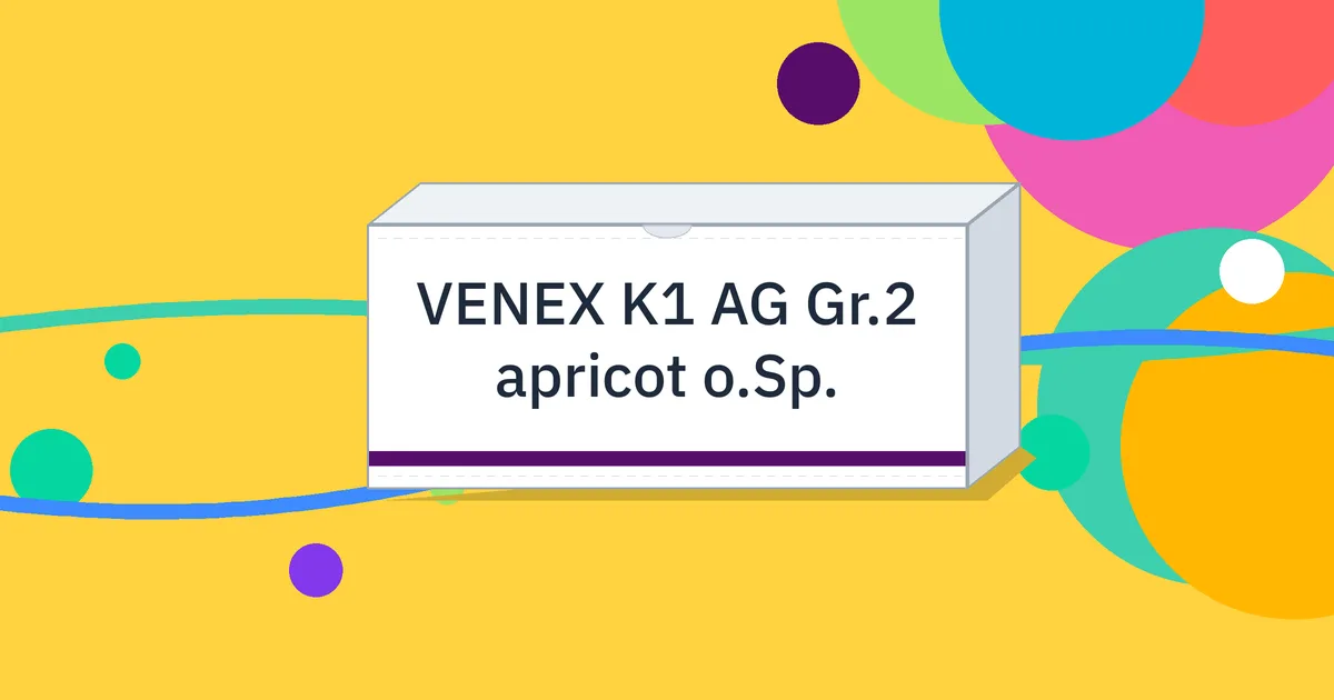 Symbolbild: Packung mit der Aufschrift VENEX K1 AG Gr.2 apricot o.Sp. (PZN 03188949) – Verfügbarkeit und Bezug in Apotheken in Frankfurt am Main