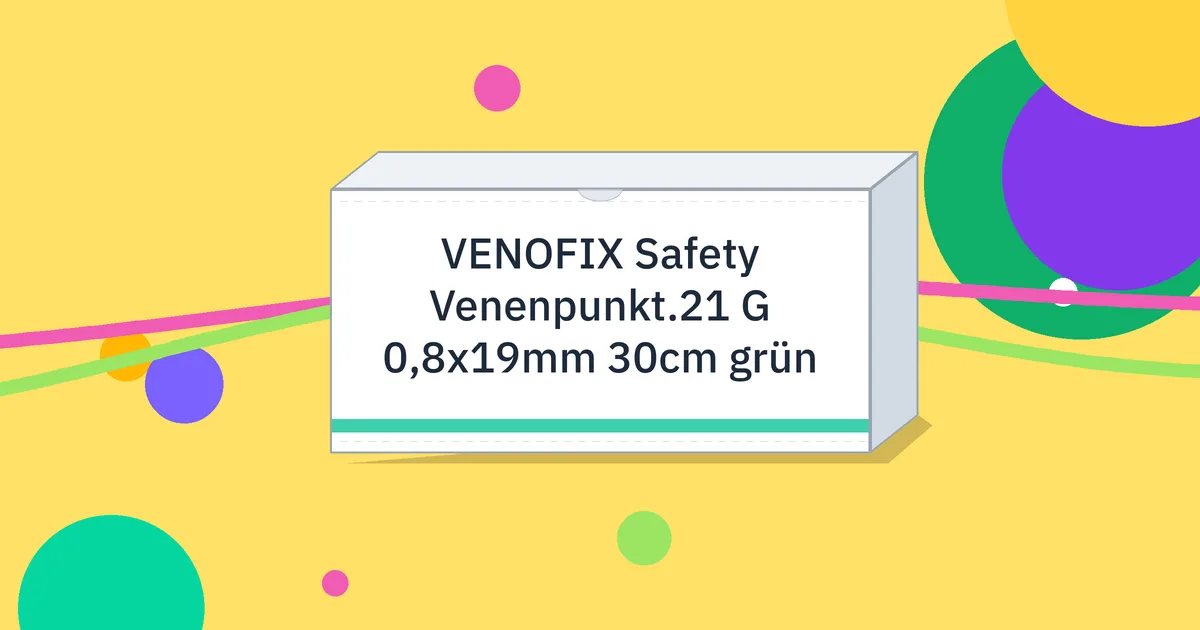Symbolbild: Packung mit der Aufschrift VENOFIX Safety Venenpunkt.21 G 0,8x19mm 30cm grün (PZN 18833456) – Verfügbarkeit und Bezug in Apotheken in Frankfurt am Main