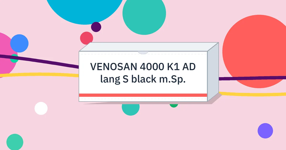 Symbolbild: Packung mit der Aufschrift VENOSAN 4000 K1 AD lang S black m.Sp. (PZN 14426323) – Verfügbarkeit und Bezug in Apotheken in Frankfurt am Main