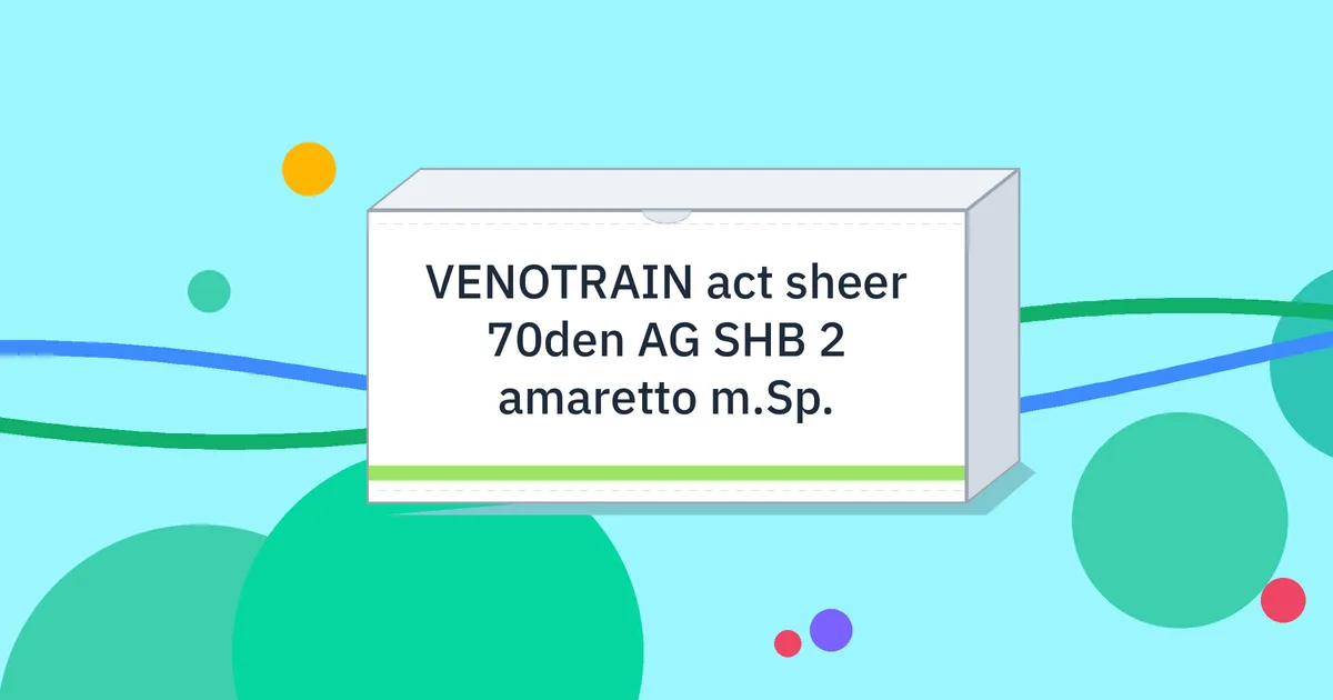 Symbolbild: Packung mit der Aufschrift VENOTRAIN act sheer 70den AG SHB 2 amaretto m.Sp. (PZN 16207855) – Verfügbarkeit und Bezug in Apotheken in Frankfurt am Main