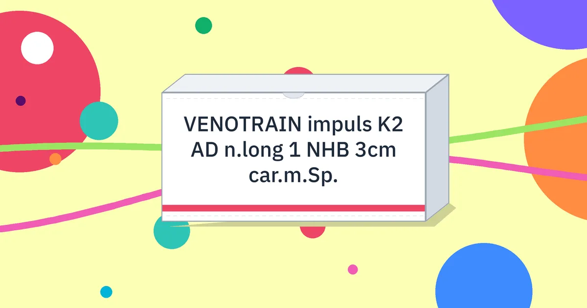 Symbolbild: Packung mit der Aufschrift VENOTRAIN impuls K2 AD n.long 1 NHB 3cm car.m.Sp. (PZN 00645731) – Verfügbarkeit und Bezug in Apotheken in Frankfurt am Main