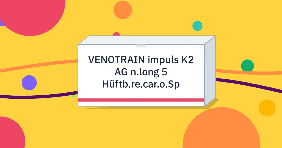Symbolbild: Packung mit der Aufschrift VENOTRAIN impuls K2 AG n.long 5 Hüftb.re.car.o.Sp (PZN 08422539) – Verfügbarkeit und Bezug in Apotheken in Frankfurt am Main