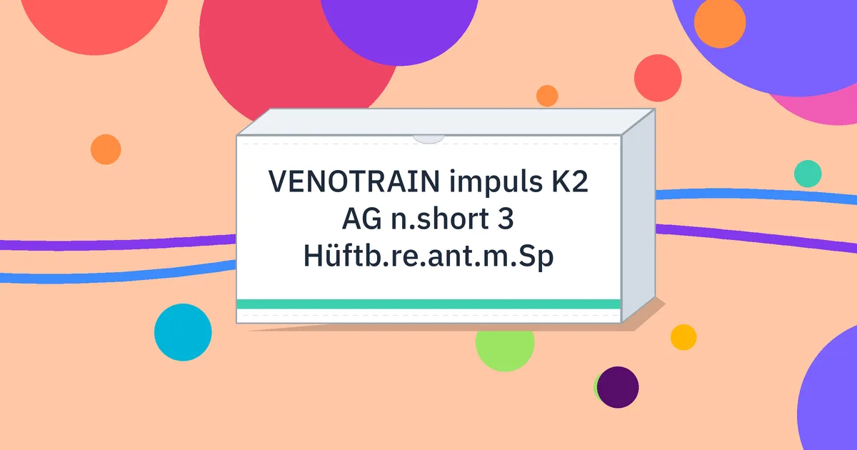 Symbolbild: Packung mit der Aufschrift VENOTRAIN impuls K2 AG n.short 3 Hüftb.re.ant.m.Sp (PZN 15216964) – Verfügbarkeit und Bezug in Apotheken in Frankfurt am Main