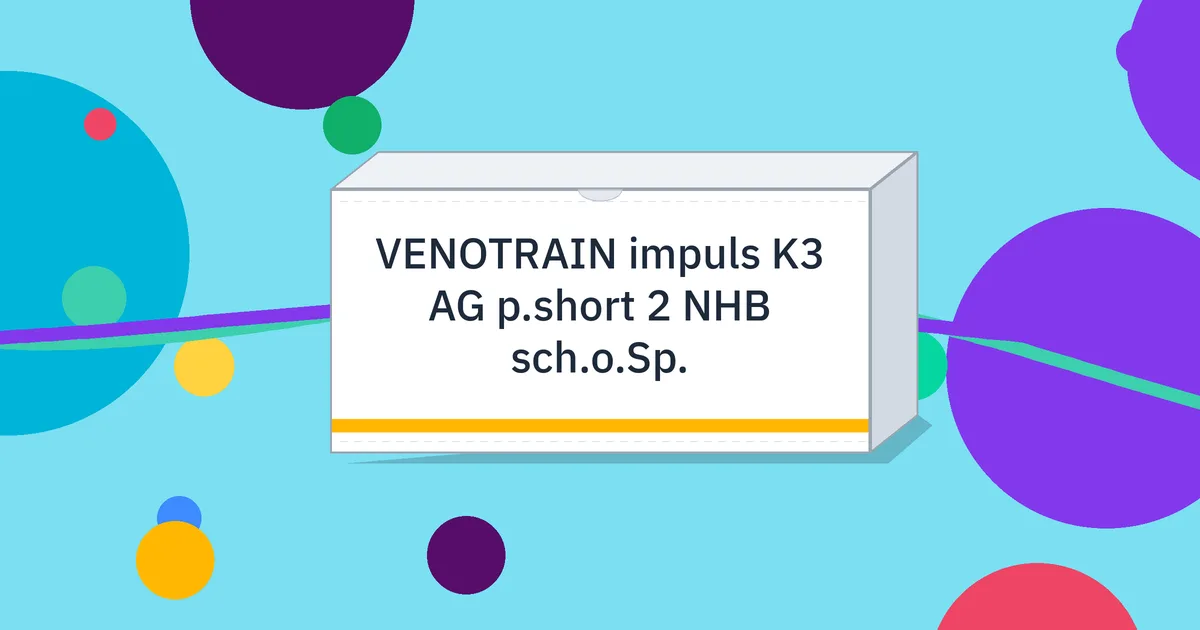 Symbolbild: Packung mit der Aufschrift VENOTRAIN impuls K3 AG p.short 2 NHB sch.o.Sp. (PZN 00541026) – Verfügbarkeit und Bezug in Apotheken in Frankfurt am Main