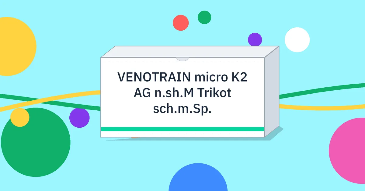 Symbolbild: Packung mit der Aufschrift VENOTRAIN micro K2 AG n.sh.M Trikot sch.m.Sp. (PZN 02354392) – Verfügbarkeit und Bezug in Apotheken in Frankfurt am Main