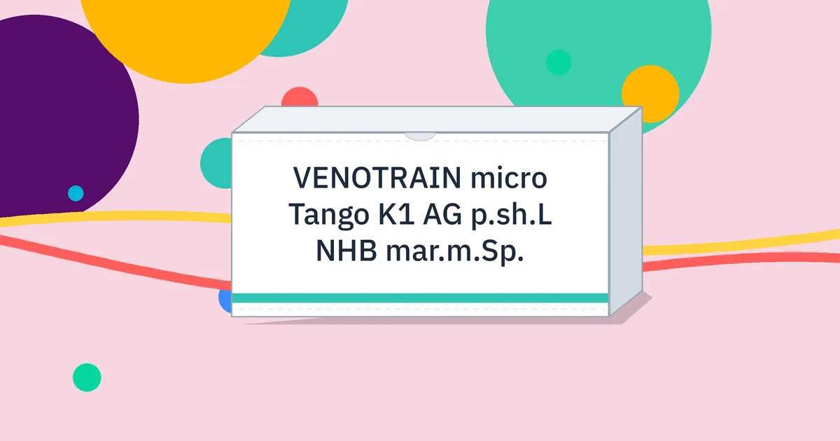 Symbolbild: Packung mit der Aufschrift VENOTRAIN micro Tango K1 AG p.sh.L NHB mar.m.Sp. (PZN 17766924) – Verfügbarkeit und Bezug in Apotheken in Frankfurt am Main