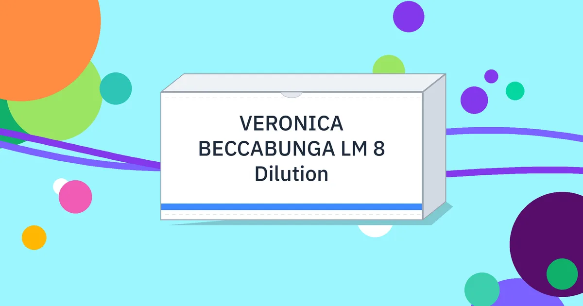 Symbolbild: Packung mit der Aufschrift VERONICA BECCABUNGA LM 8 Dilution (PZN 13268856) – Verfügbarkeit und Bezug in Apotheken in Frankfurt am Main